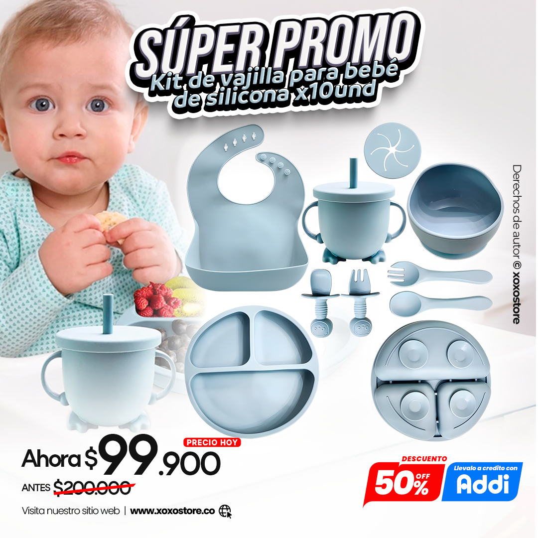 kit de vajilla para bebe silicona x 10 unidades – XoXo tienda